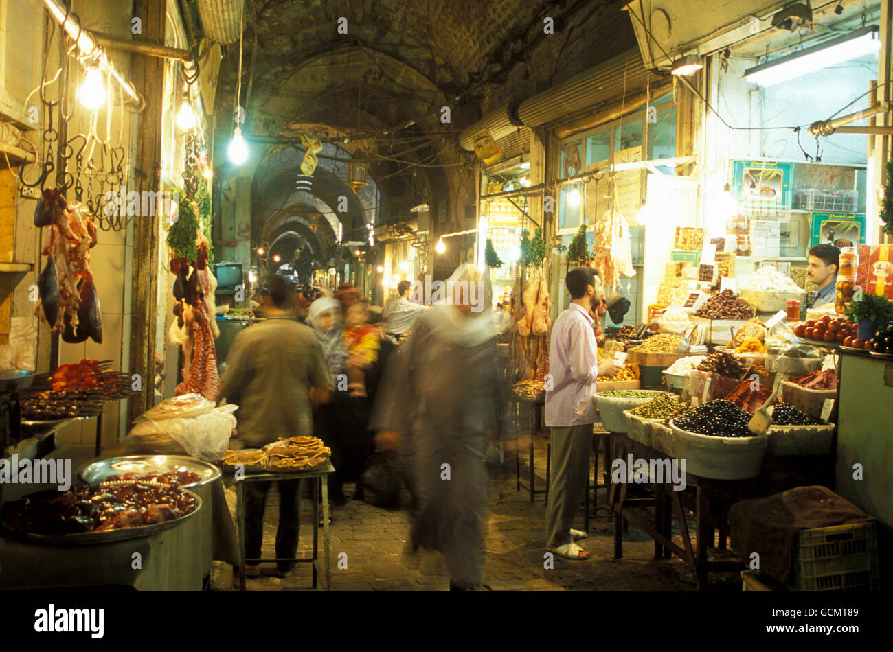 shops in the market or souq in the old town in the city of Aleppo in ...