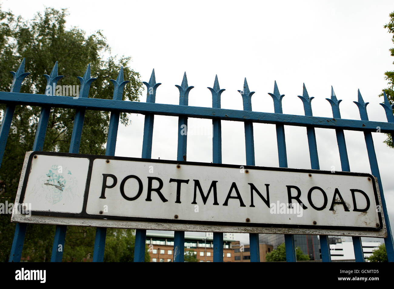 A general view of the road sign outside Portman Road Stadium, home of ...