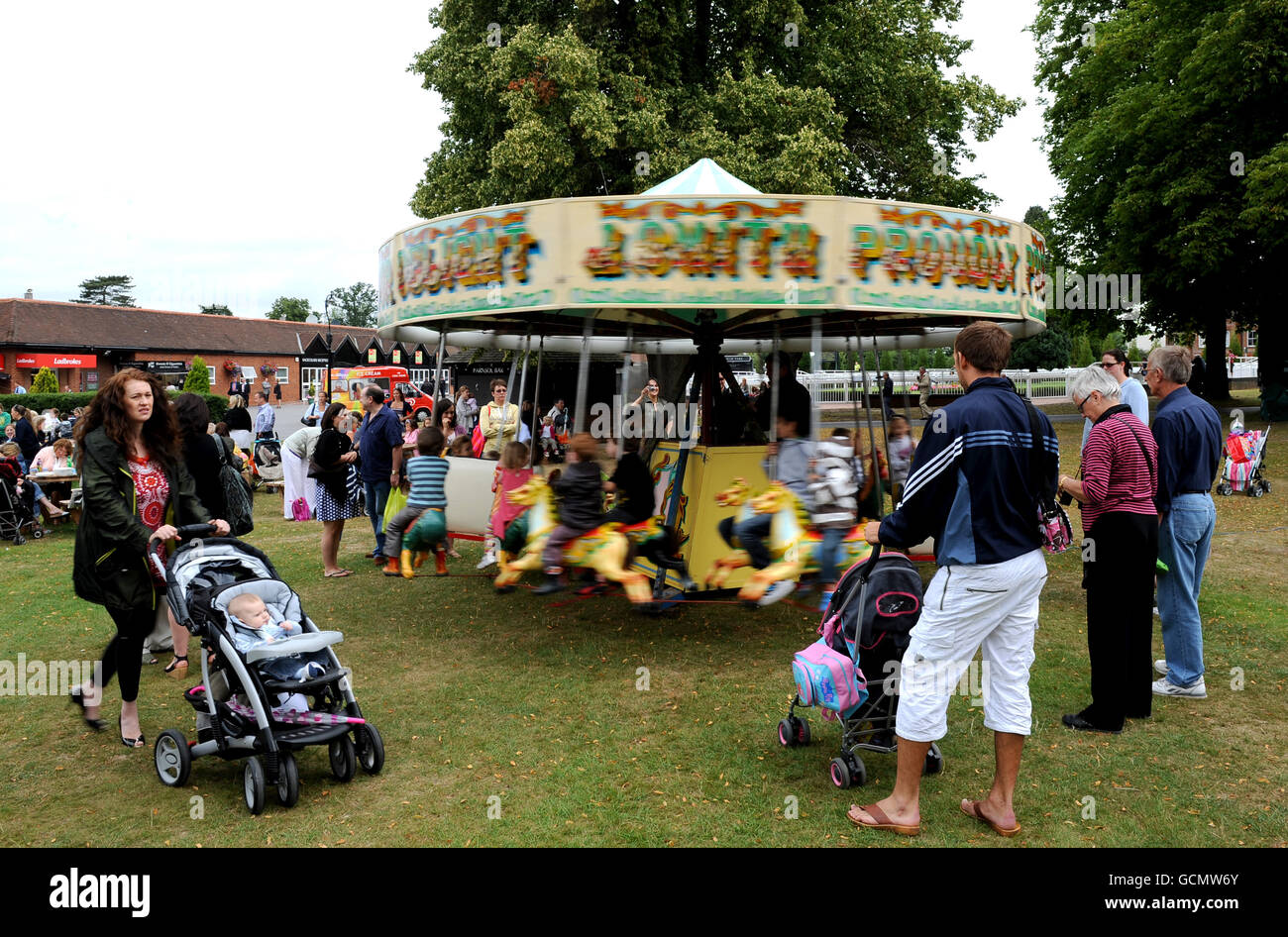 Fairground rides at lingfield park on family fun race day hi-res stock ...