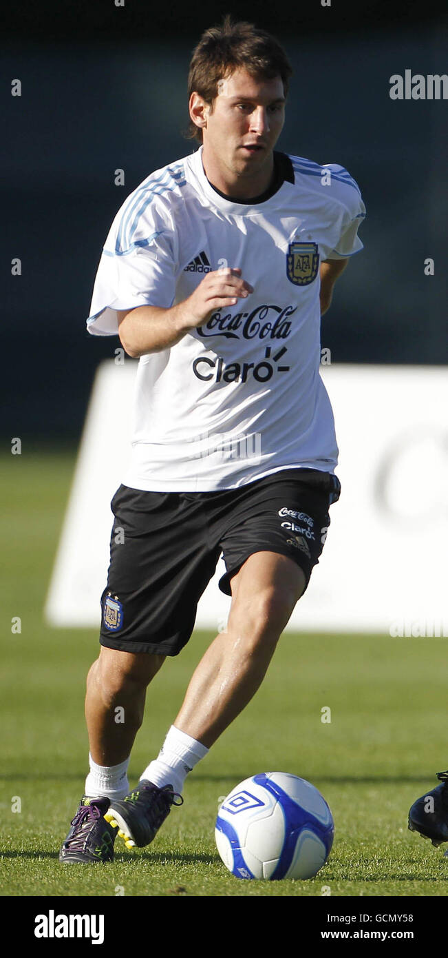 Argentinas lionel messi during training session at the house hi-res ...