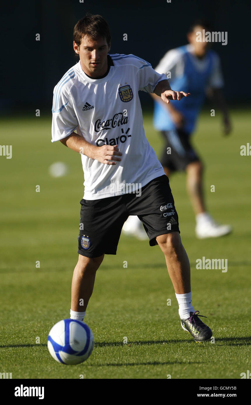 Argentinas lionel messi during training session at the house hi-res ...