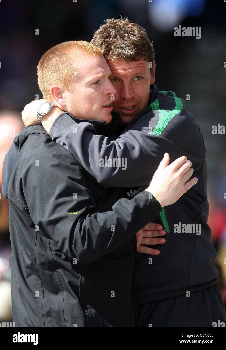 Celtic manager Neil Lennon celebrates winning their first game of the ...