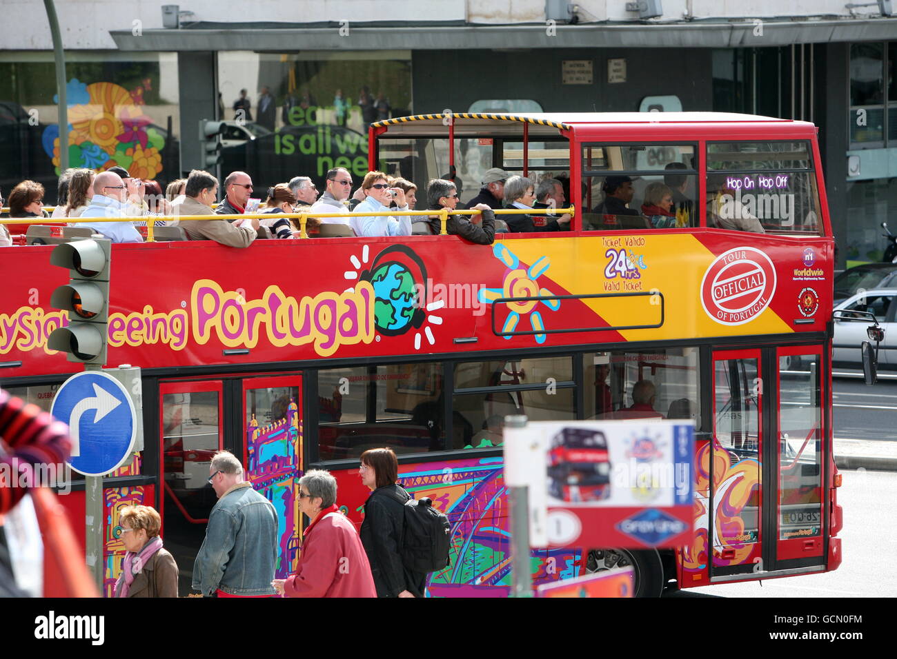 a tourist bus in the city centre of Lisbon in Portugal in Europe Stock ...