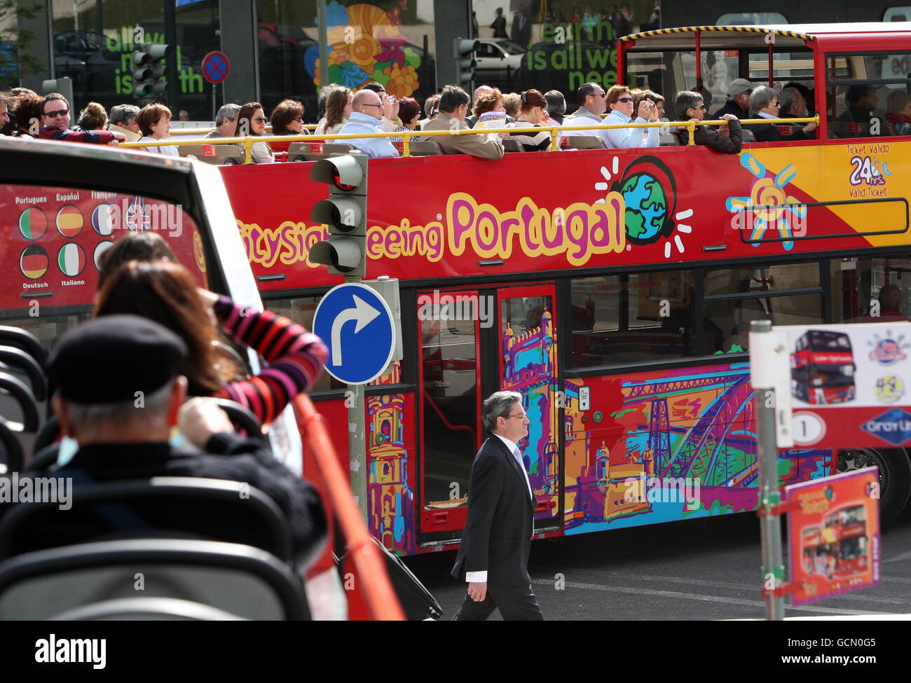 a tourist bus in the city centre of Lisbon in Portugal in Europe Stock ...