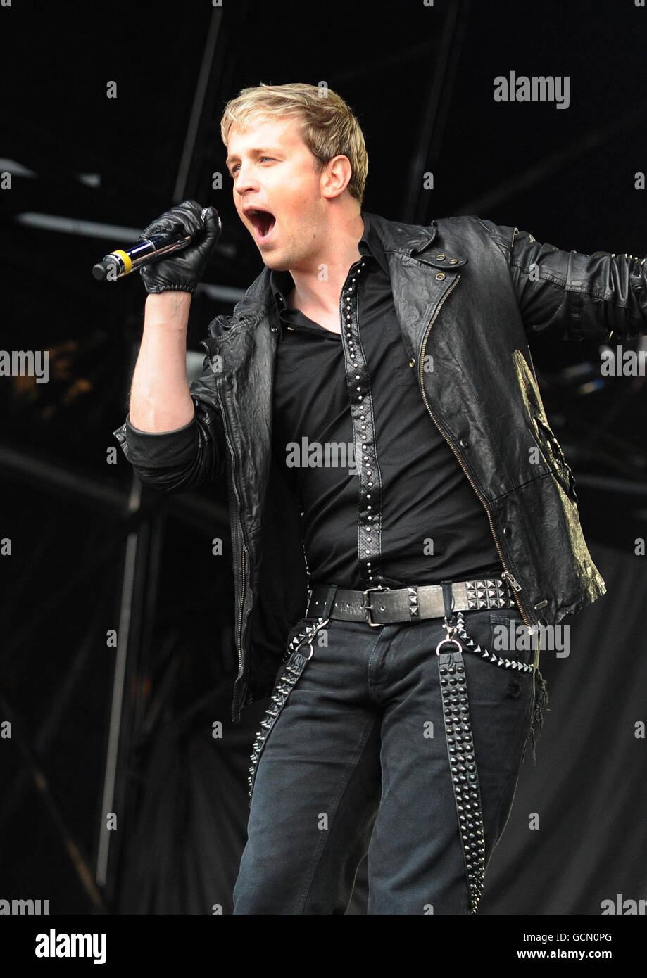 Kian Egan of Westlife performs on stage during Ladies Day at Newbury ...