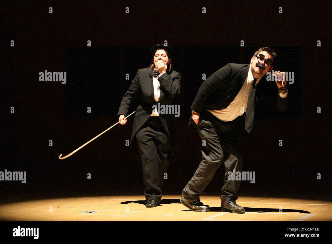 Groucho Marx (Dave Louden) with Charlie Chaplin (Eimear Burton) launch ...