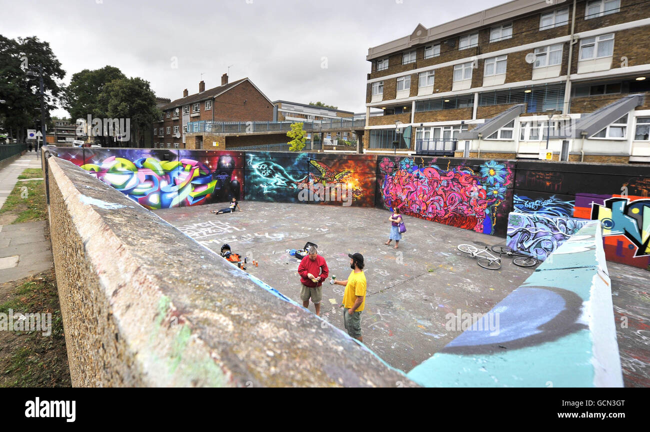 General view of the ball court in the middle of a Stockwell residential ...