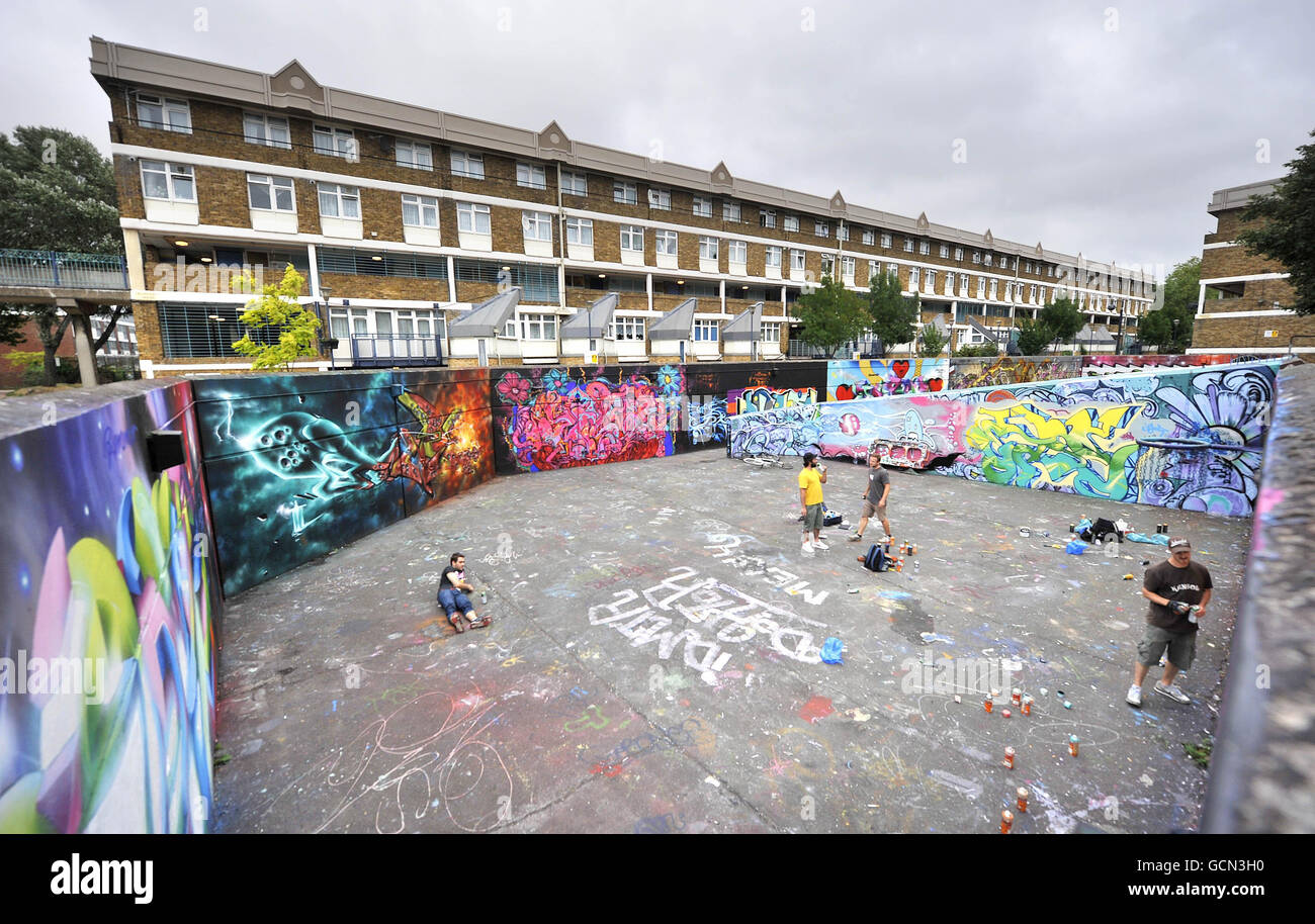 General view of the ball court in the middle of a Stockwell residential ...