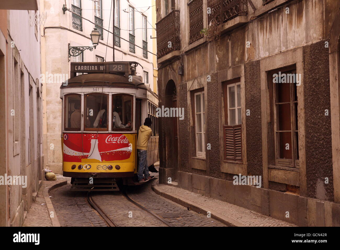 tradtional Funicular Tram and Train in the city centre of Lisbon in ...