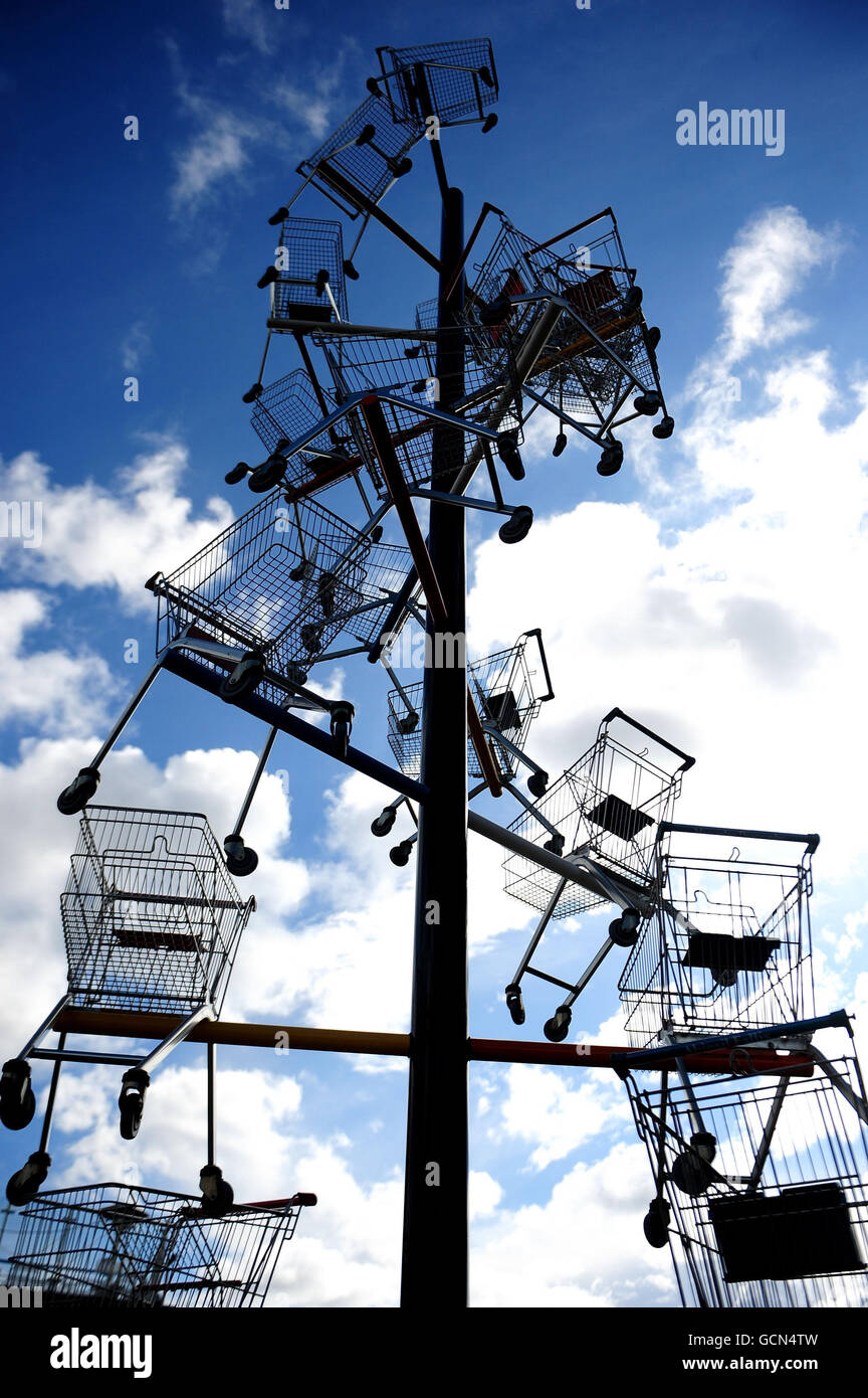 A giant DNA double-helix structure made out of shopping trolleys ...