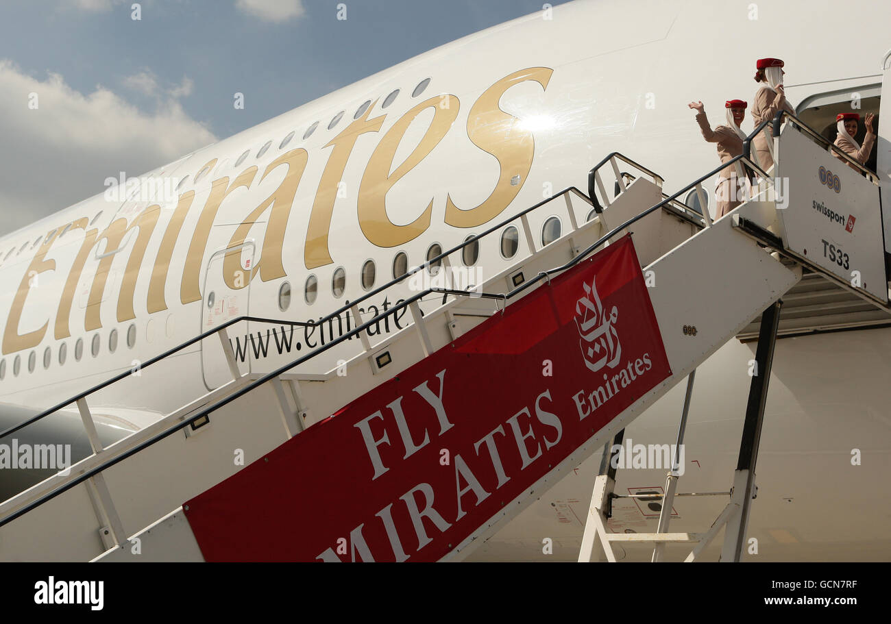 Emirates A380 lands in Manchester Stock Photo - Alamy