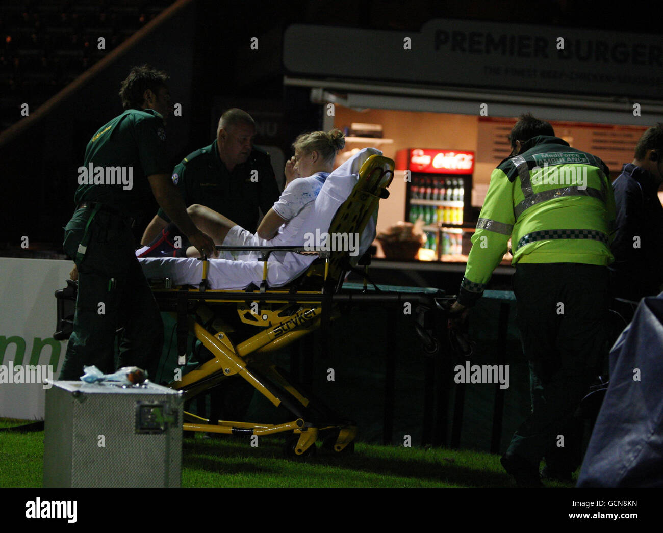 England's Fiona Pocock is stretchered away during the Women's Rugby ...