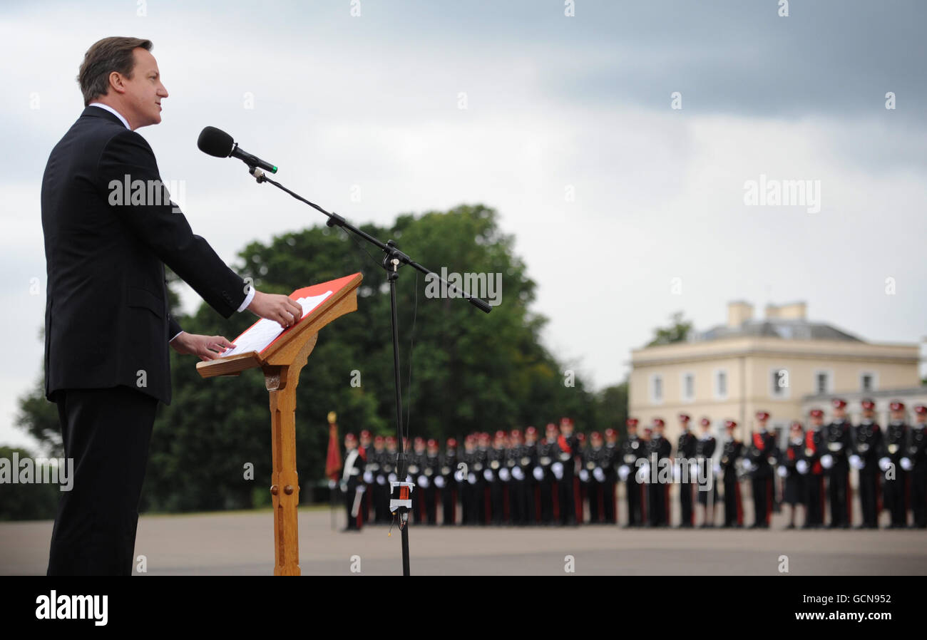 Prime Minister David Cameron addresses Officer Cadets during their ...