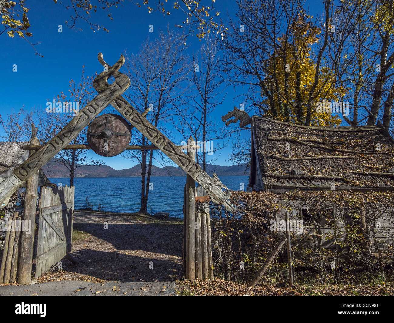 Flake Viking village, lake Walchensee, Bavaria, Germany Stock Photo - Alamy