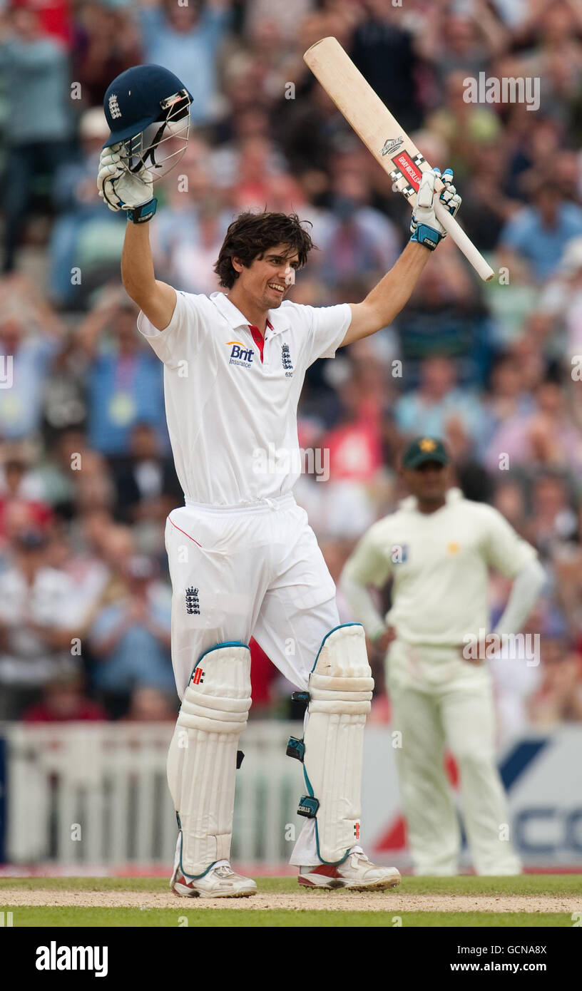 England's Alastair Cook celebrates reaching his century during the ...
