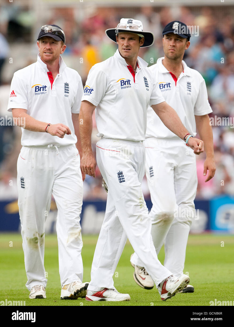 England captain Andrew Strauss with Paul Collingwood (left) and ...