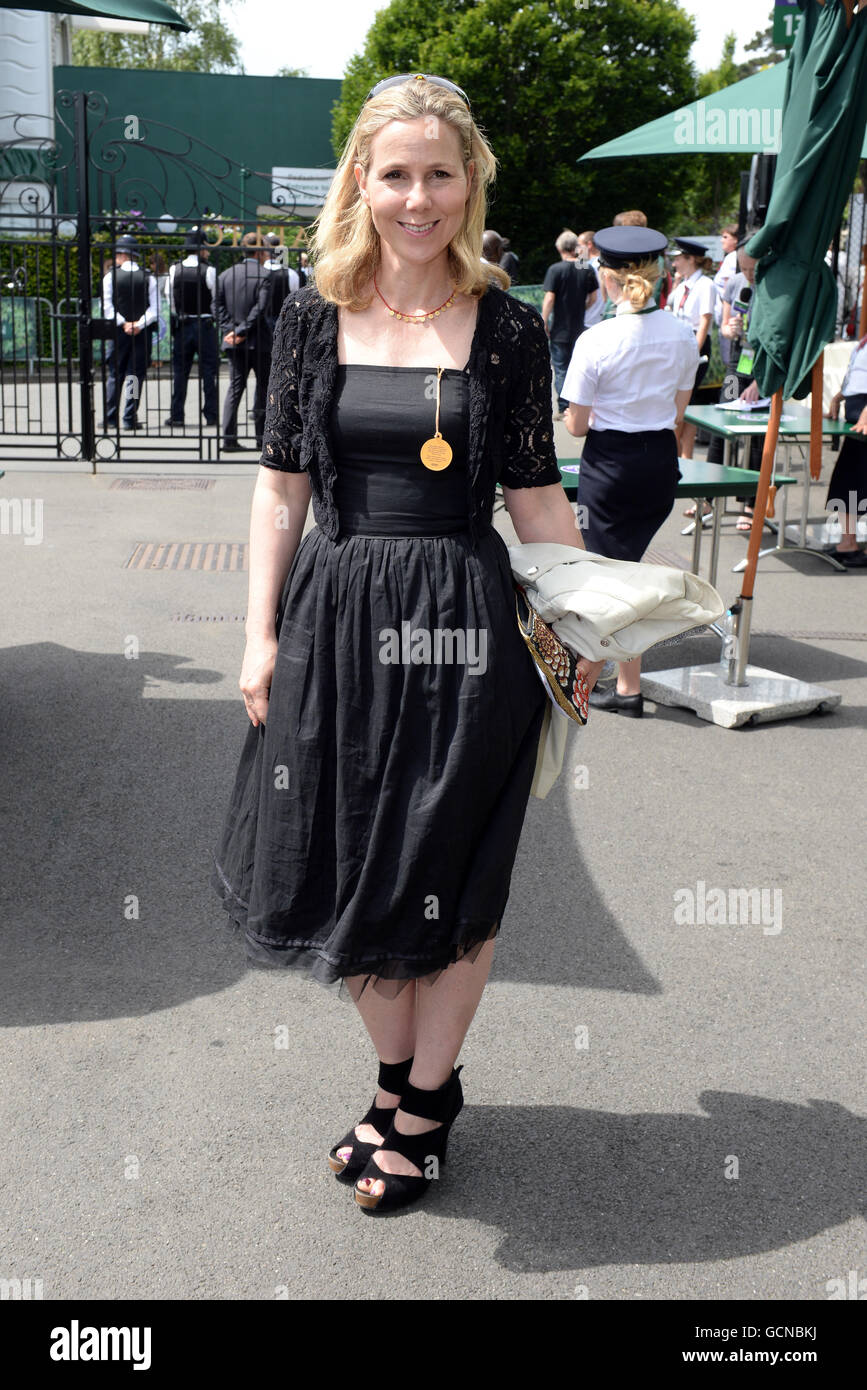 Sally Phillips arrives on day twelve of the Wimbledon Championships at ...