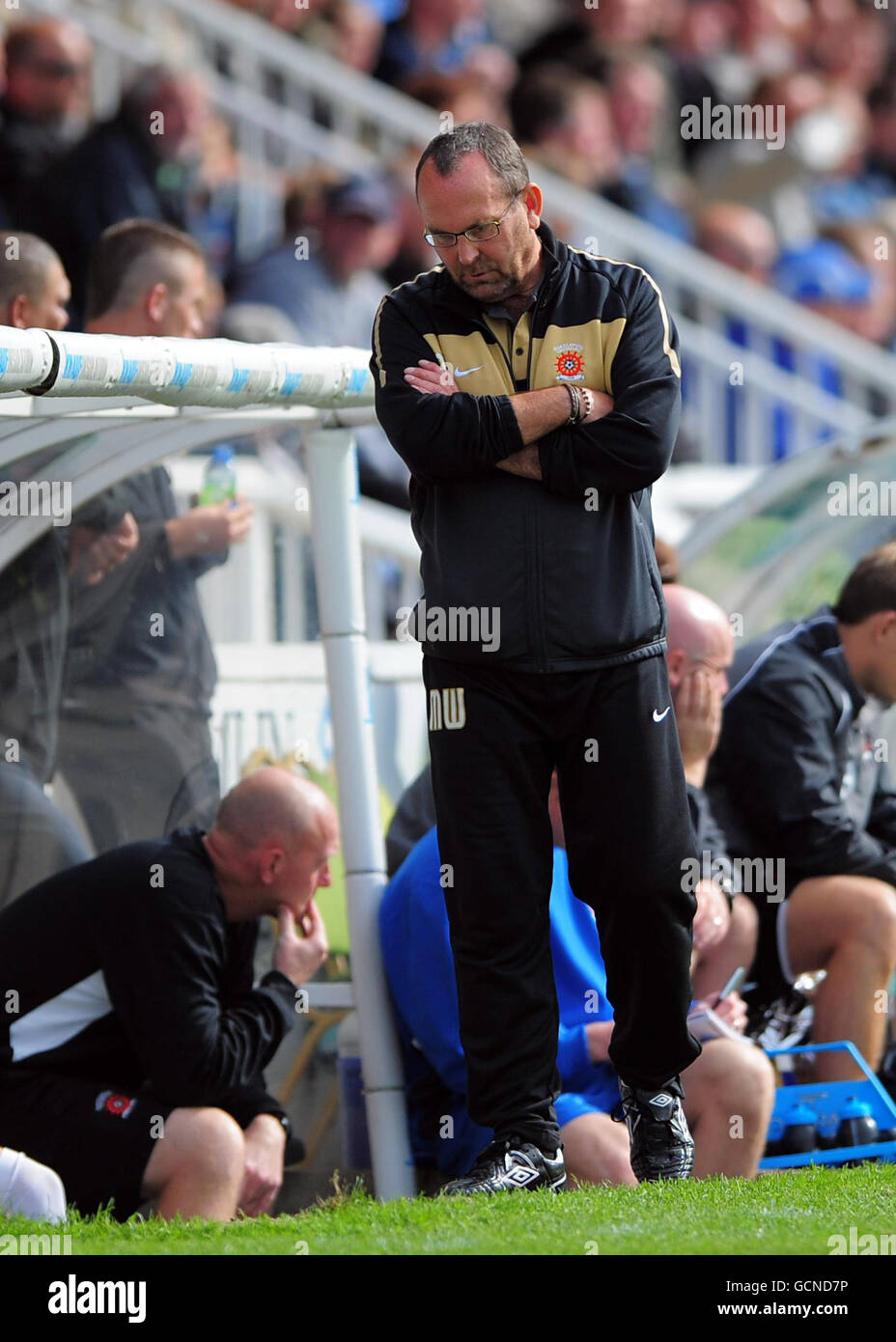 Hartlepool United's Mick Wadsworth stands dejected as his side concede ...