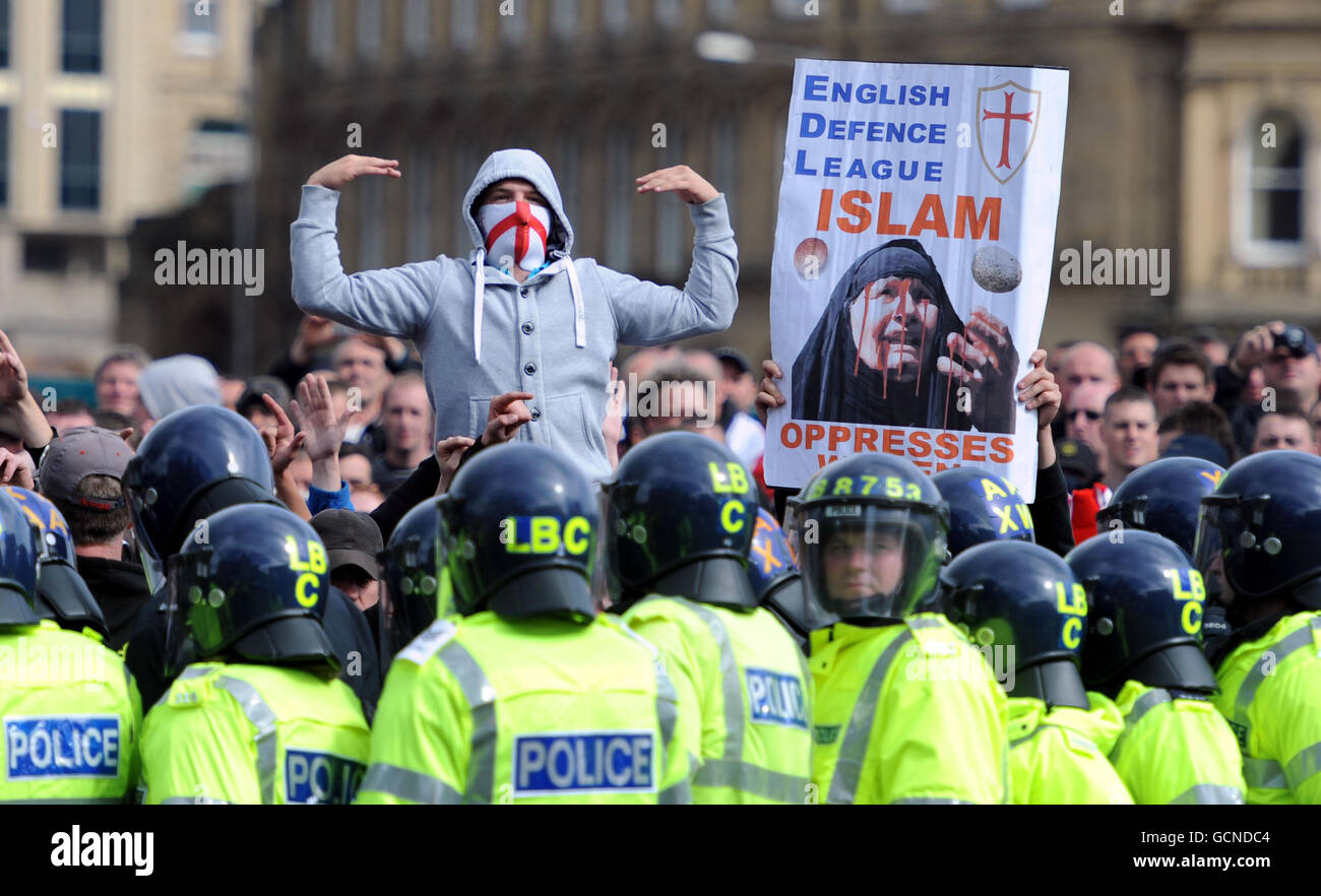 EDL supporters gather in Bradford today for a demonstration in the city ...