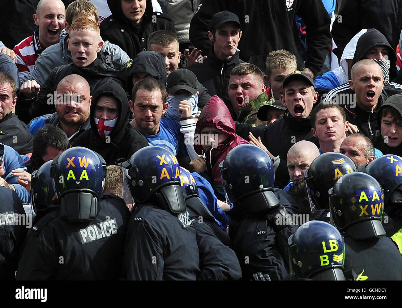 EDL supporters gather in Bradford today for a demonstration in the city ...