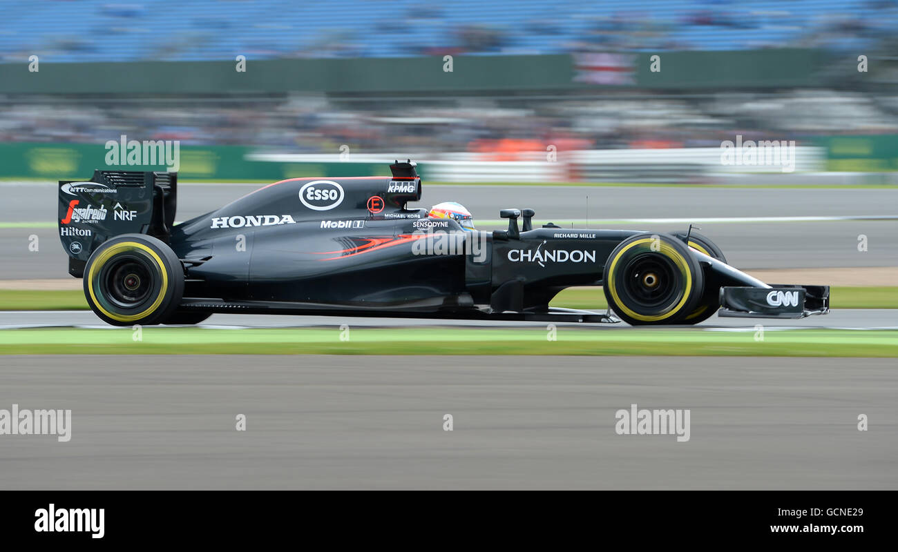 McLaren's Fernando Alonso during third practice for the 2016 British ...