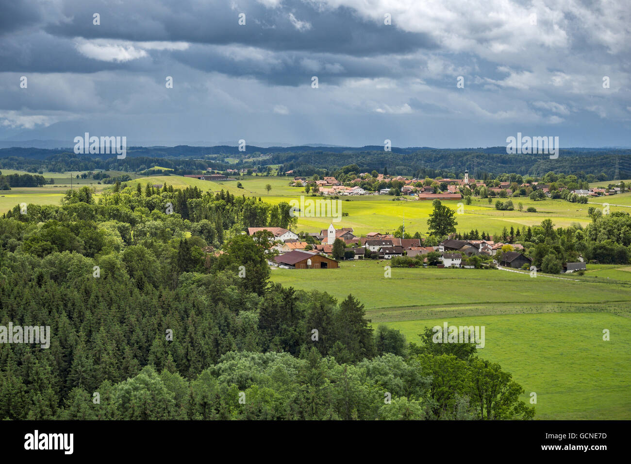 Alpine foothills, Landscape, Upper Bavaria, Germany, Europe Stock Photo ...