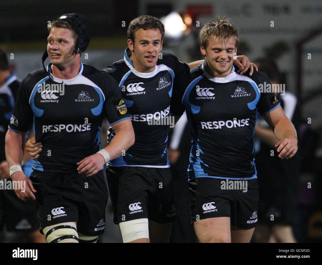 Glasgow Warrior's Calum Forrester , Ruaridh Jackson and Pat MacArthur ...