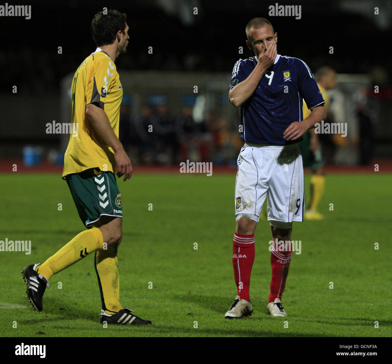 Scotland's Kenny Miller shows his dejection after missing a chance to ...