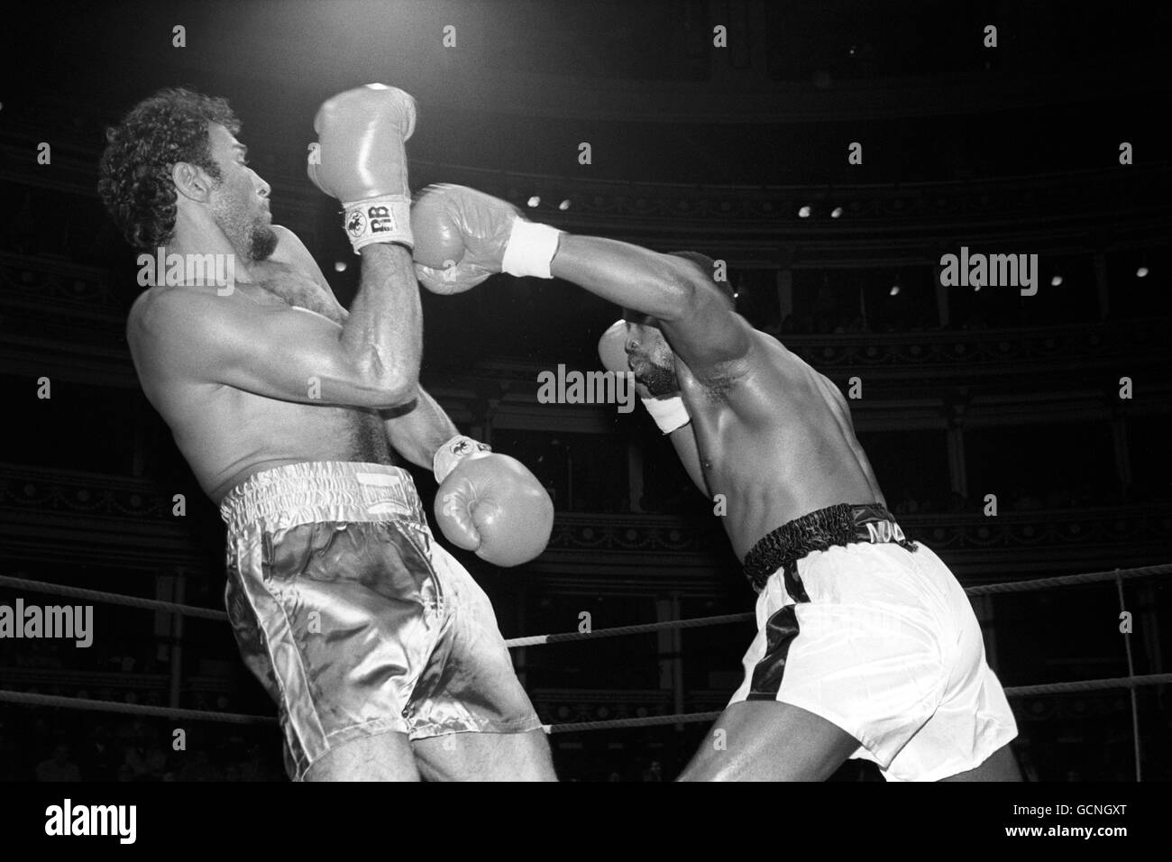Ugandan welterweight boxer John "The Beast" Mugabi in action against ...