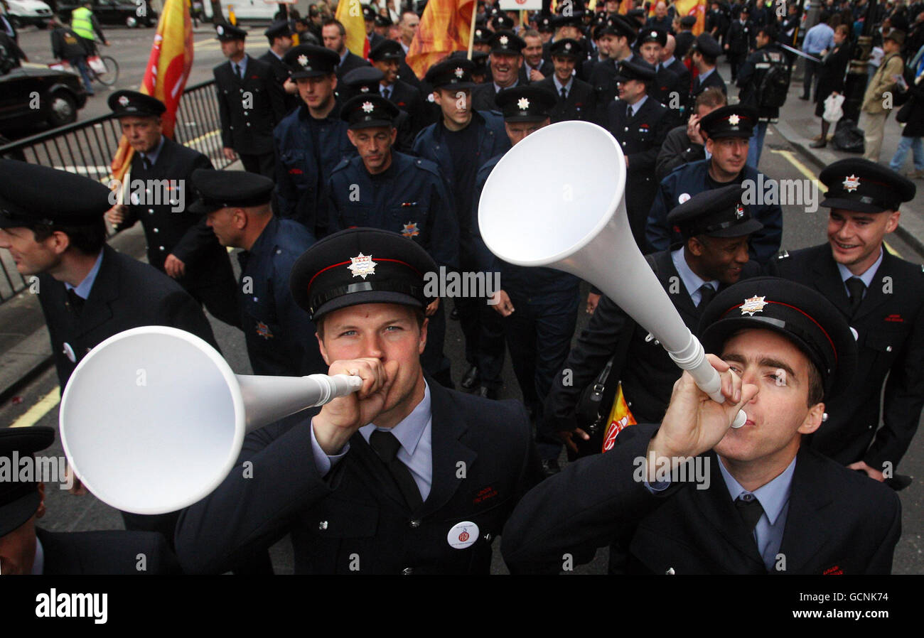 Firefighters protest through the streets of London as thousands of them ...