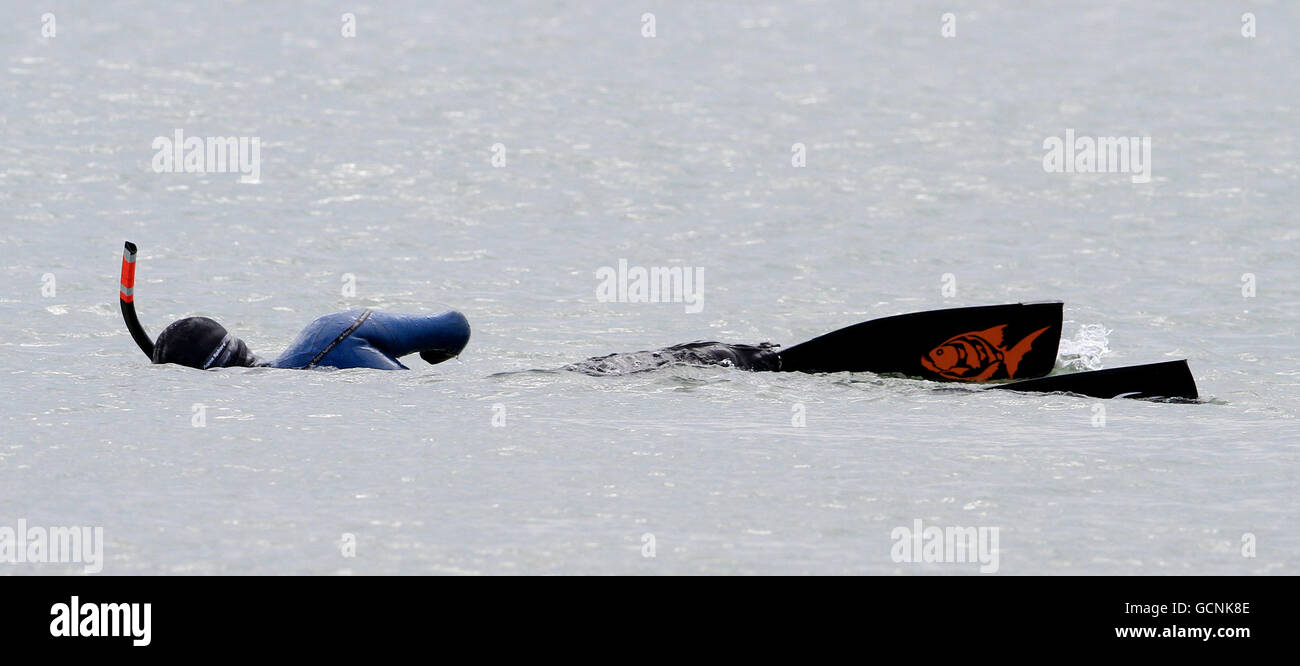 French limbless swimmer Philippe Croizon in action during a training ...