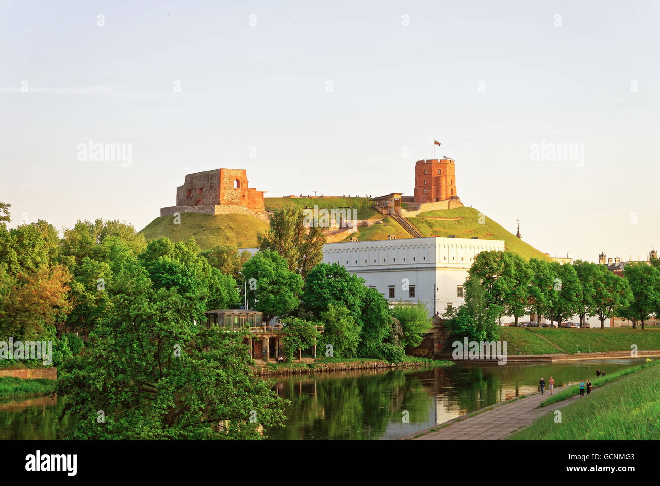 Upper Castle and waterfront at the Neris River, Vilnius, Lithuania ...