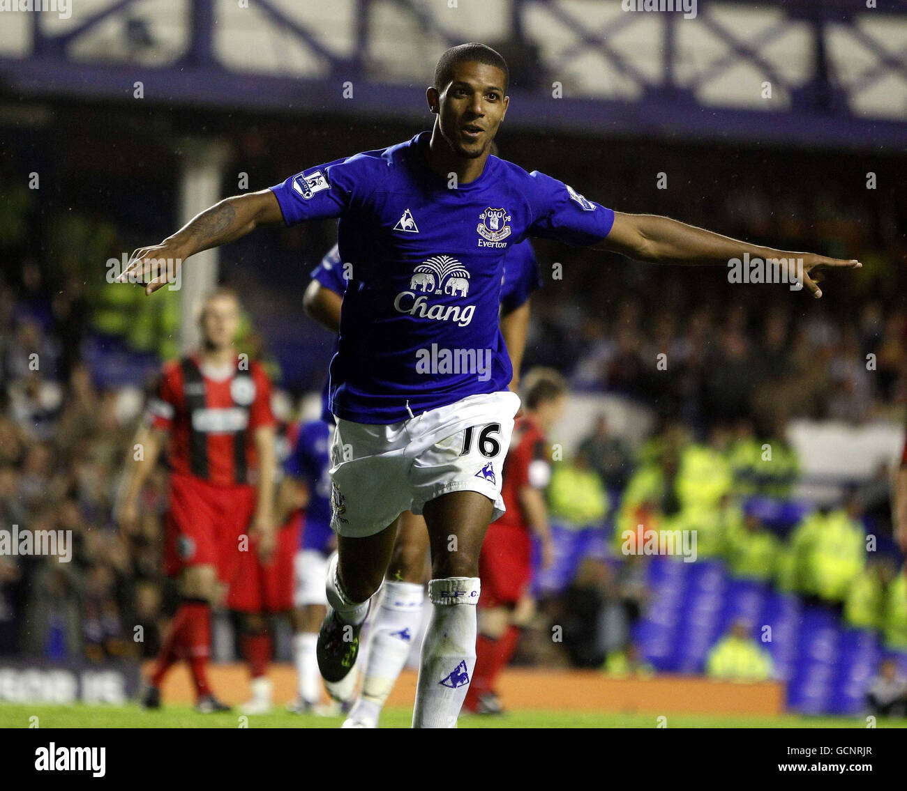 Everton's Jermaine Beckford celebrates his goal during the Carling Cup ...