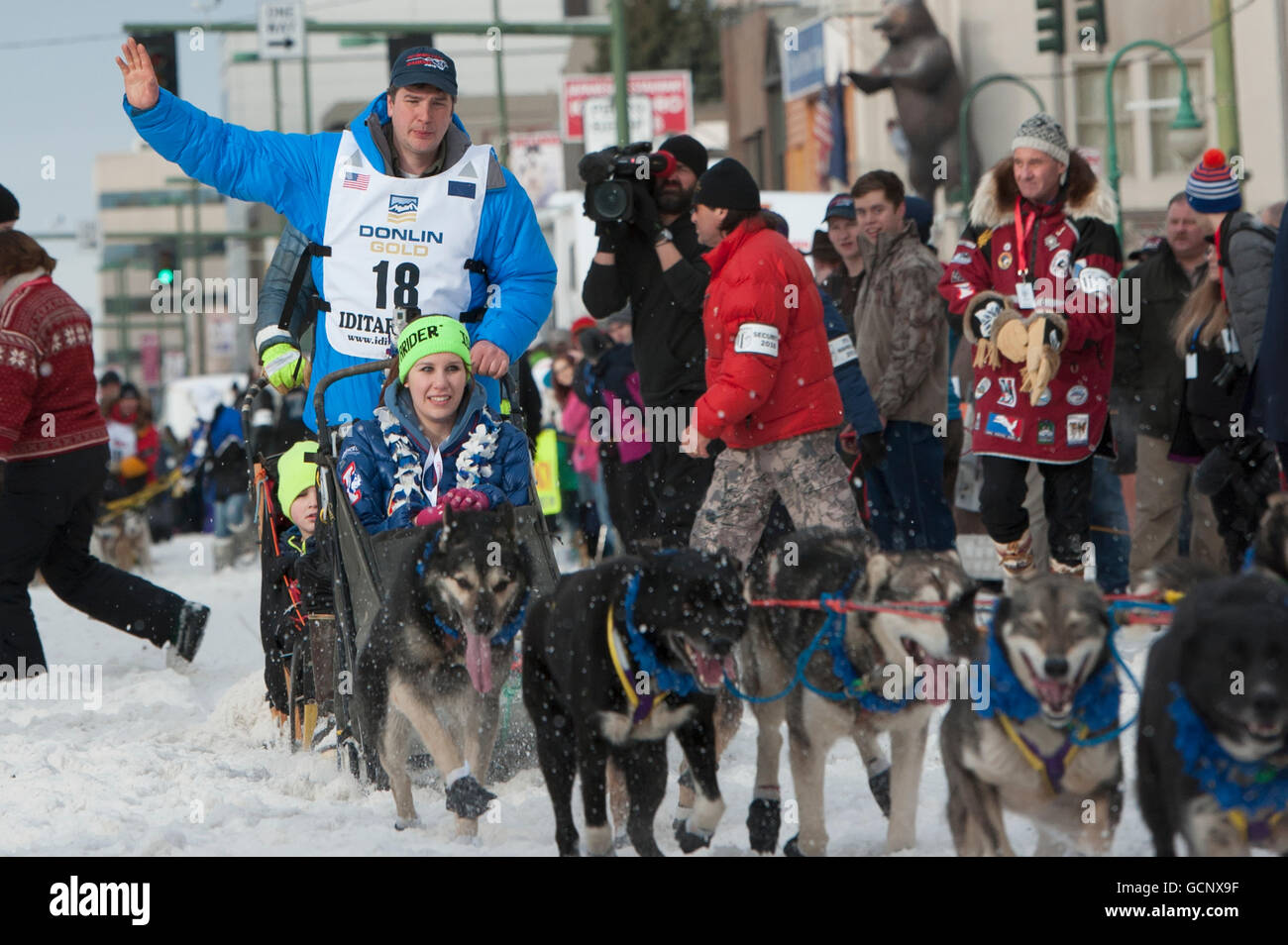 Ray Redington Jr and team leave the ceremonial start line with an ...