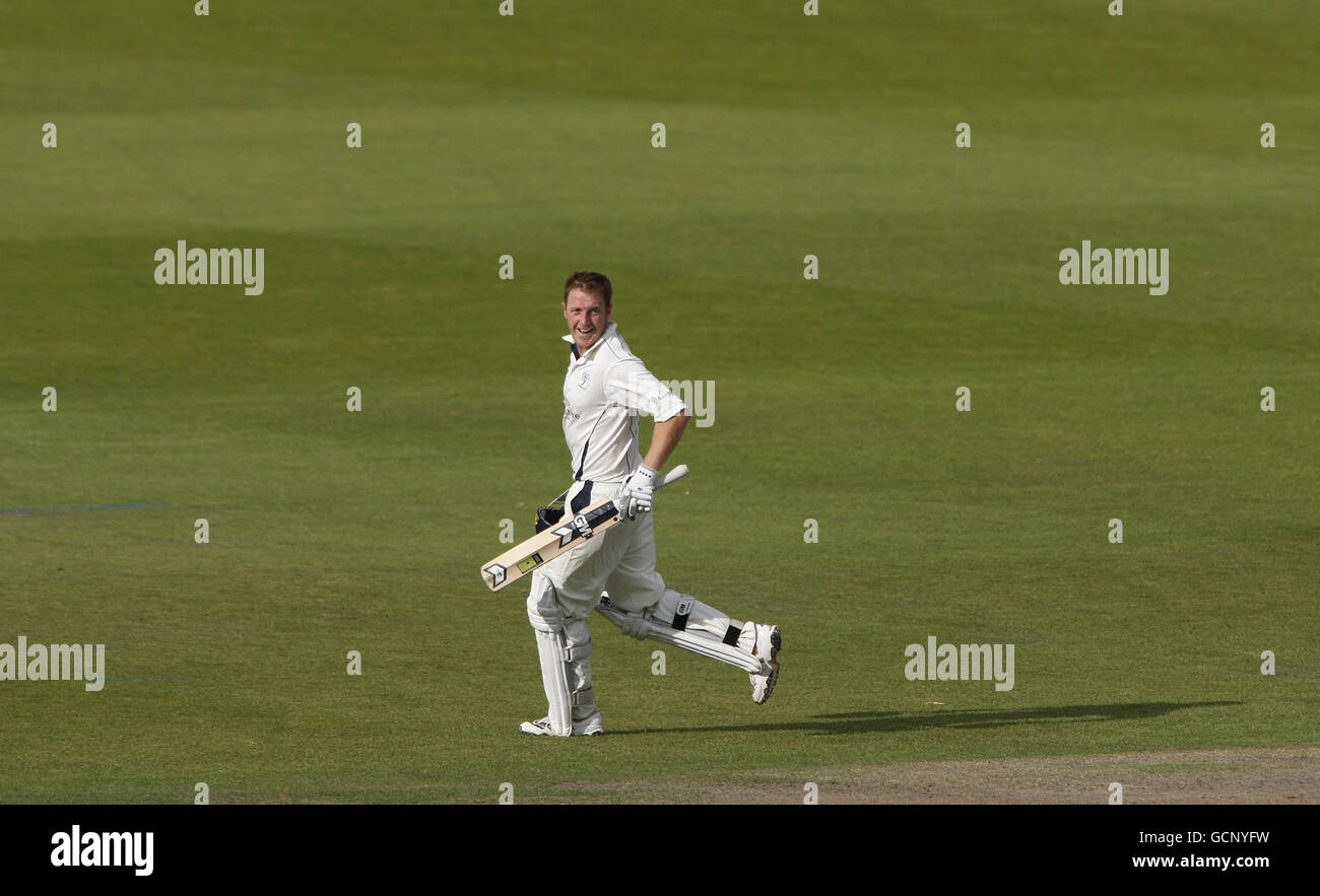 Yorkshire captain Andrew Gale celebrates his century during the LV ...