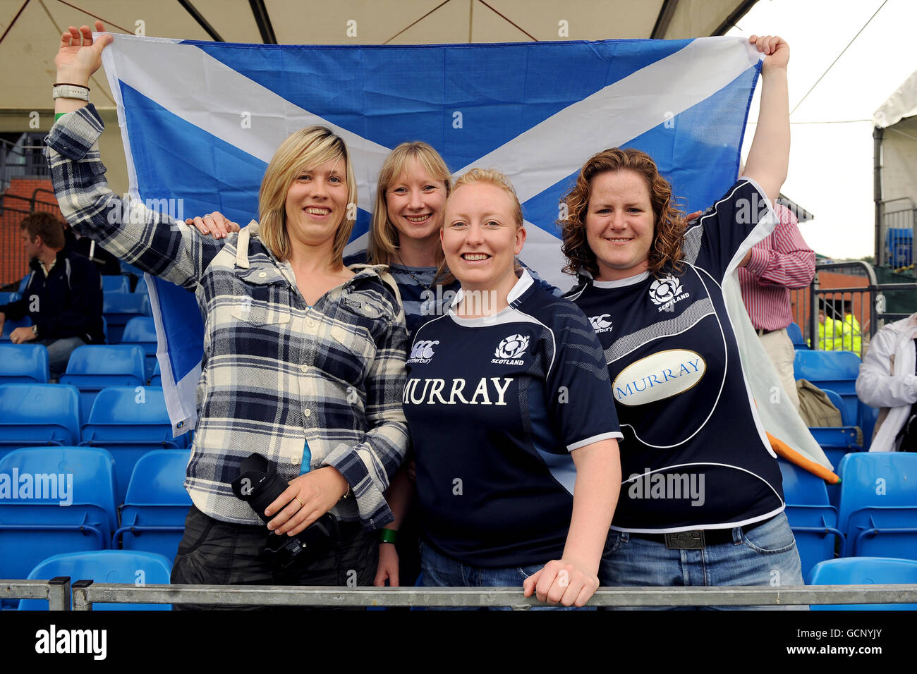 Scotland rugby fans show their support in the stands Stock Photo - Alamy