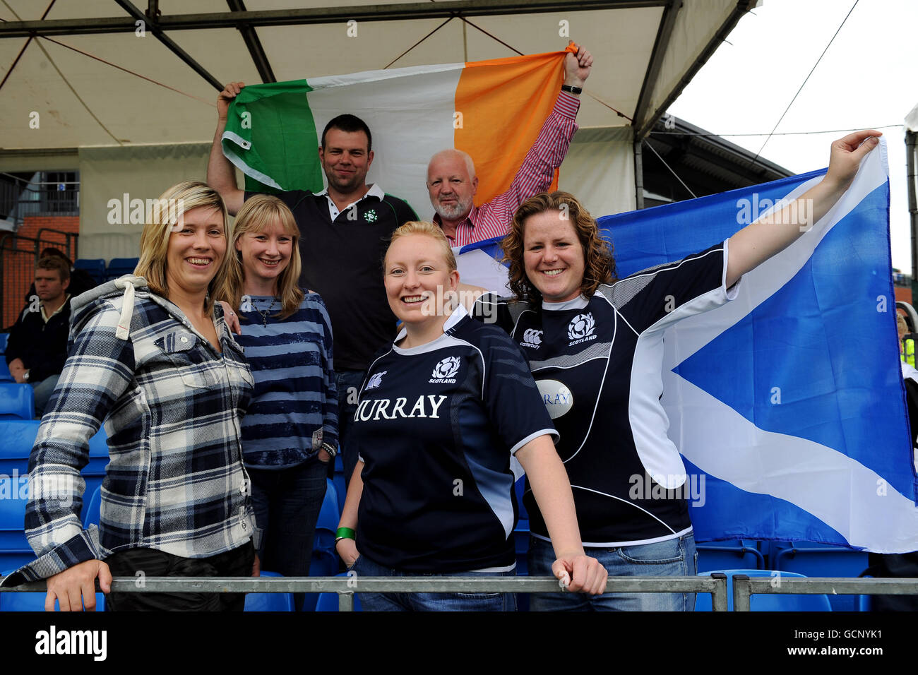 Scotland rugby fans show their support in the stands Stock Photo - Alamy