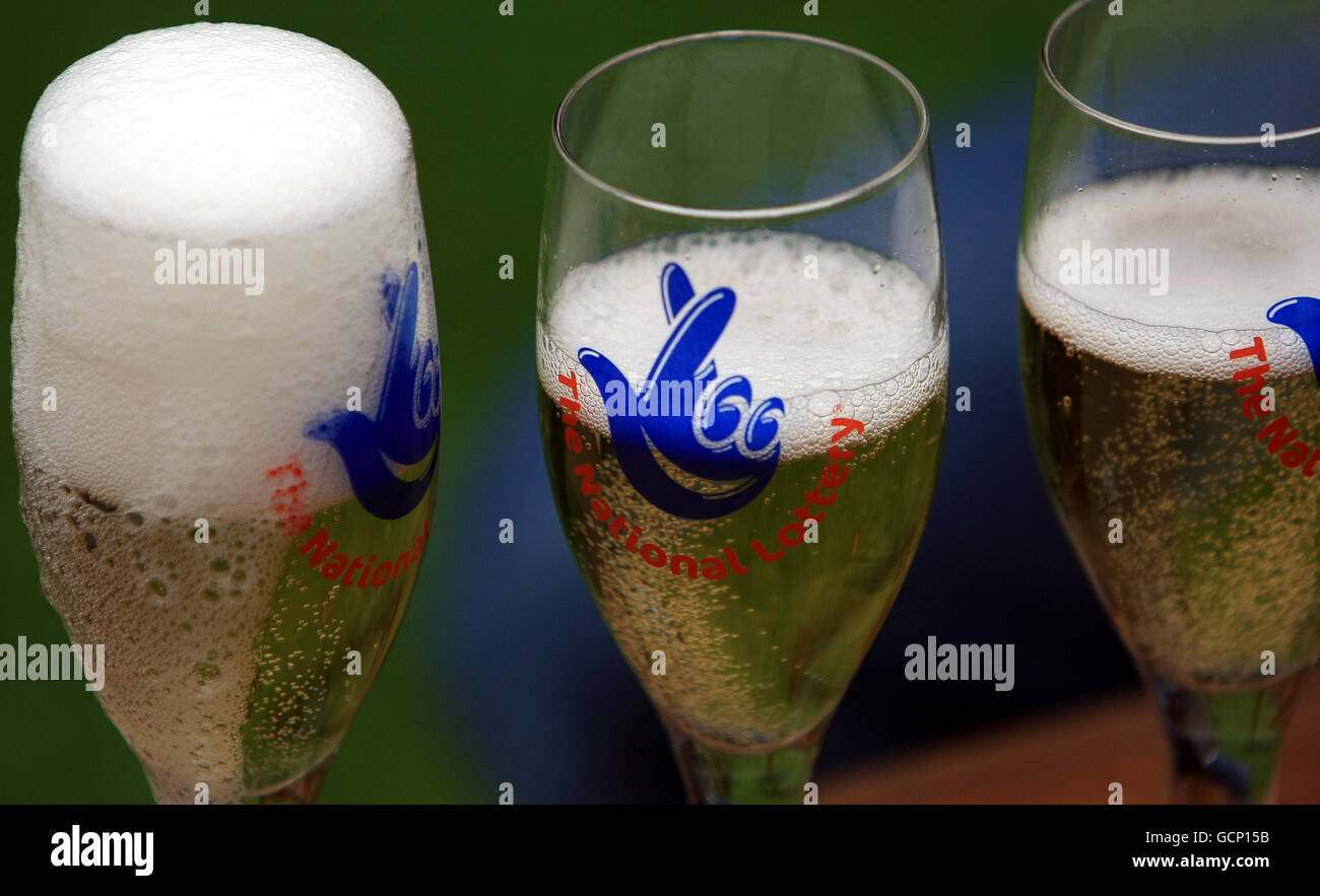 Champagne in National Lottery branded champagne glass flutes Stock ...