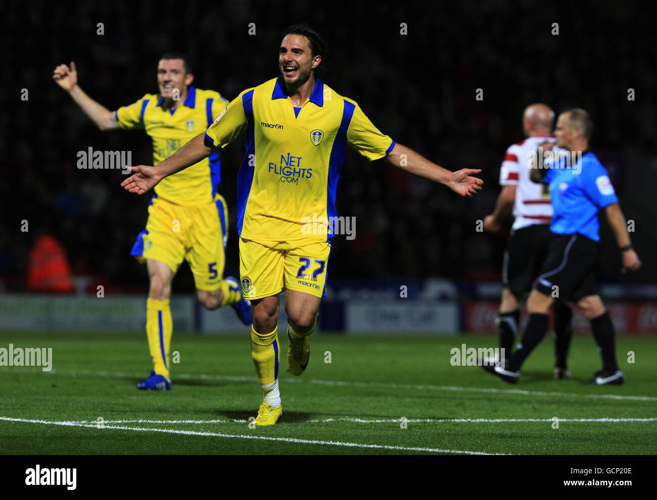 Leeds United's Davide Somma starts his celebrations until his goal was ...