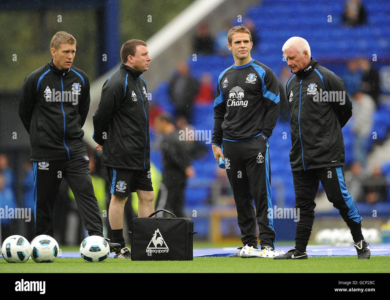 Everton assistant manager Steve Round (left), physio Dominic Rogan (2nd ...