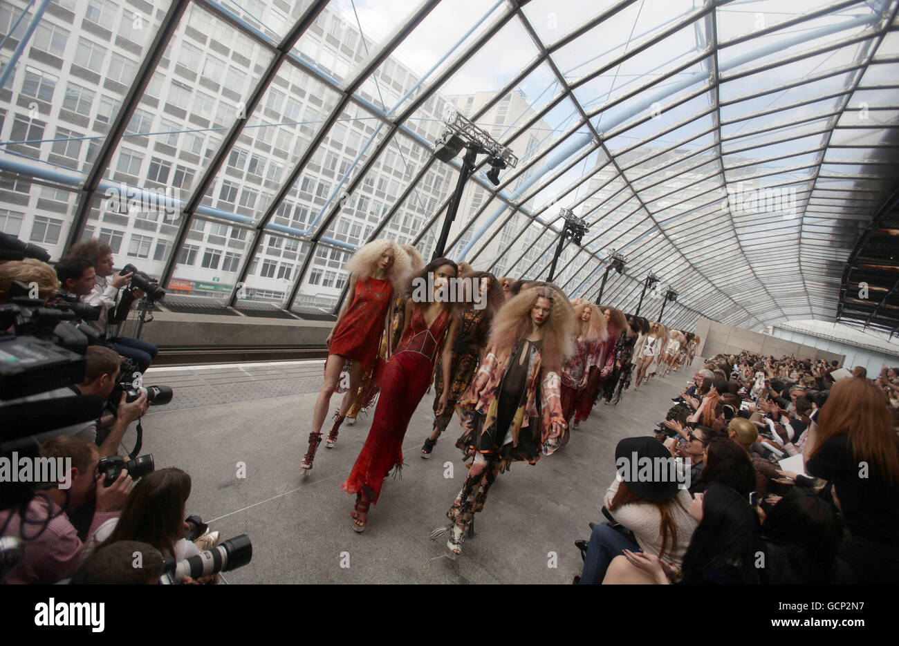 Models on the catwalk during the Unique spring/summer London Fashion ...