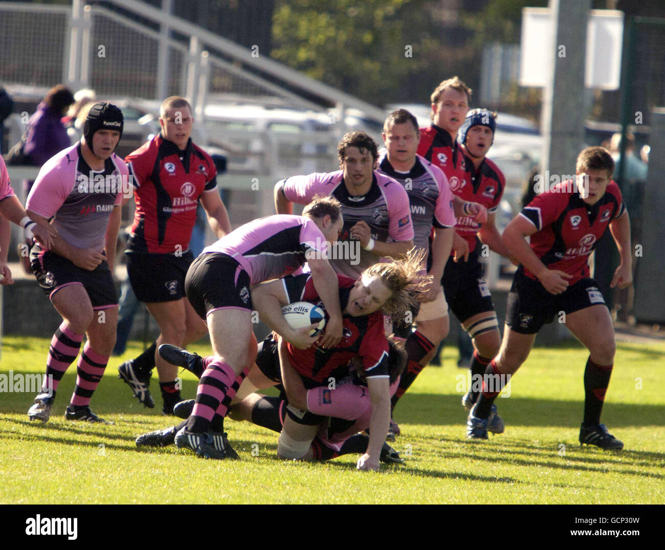 Glasgow Hawks Rory MacKay battles through the Ayr line during the ...