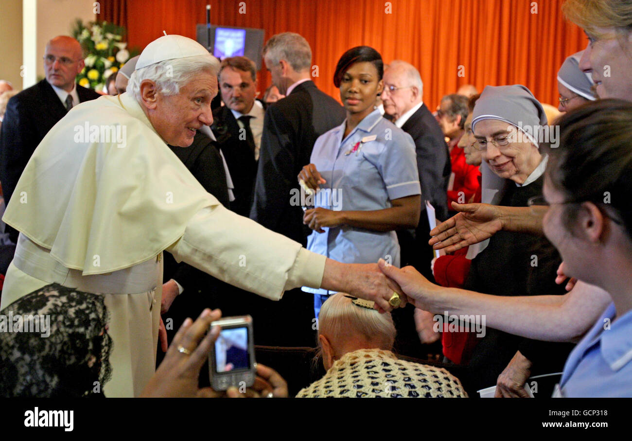 Pope Benedict XVI greets residents and workers at St. Peter's Residence ...