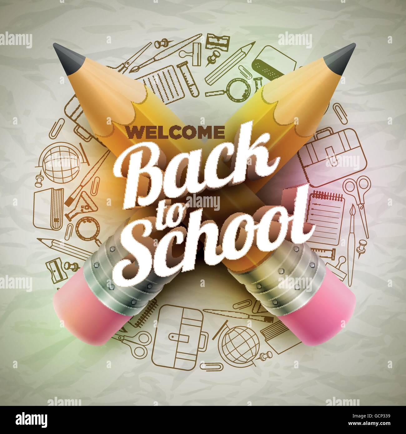 High detailed vector design template for Back to school. Wrinkled paper ...