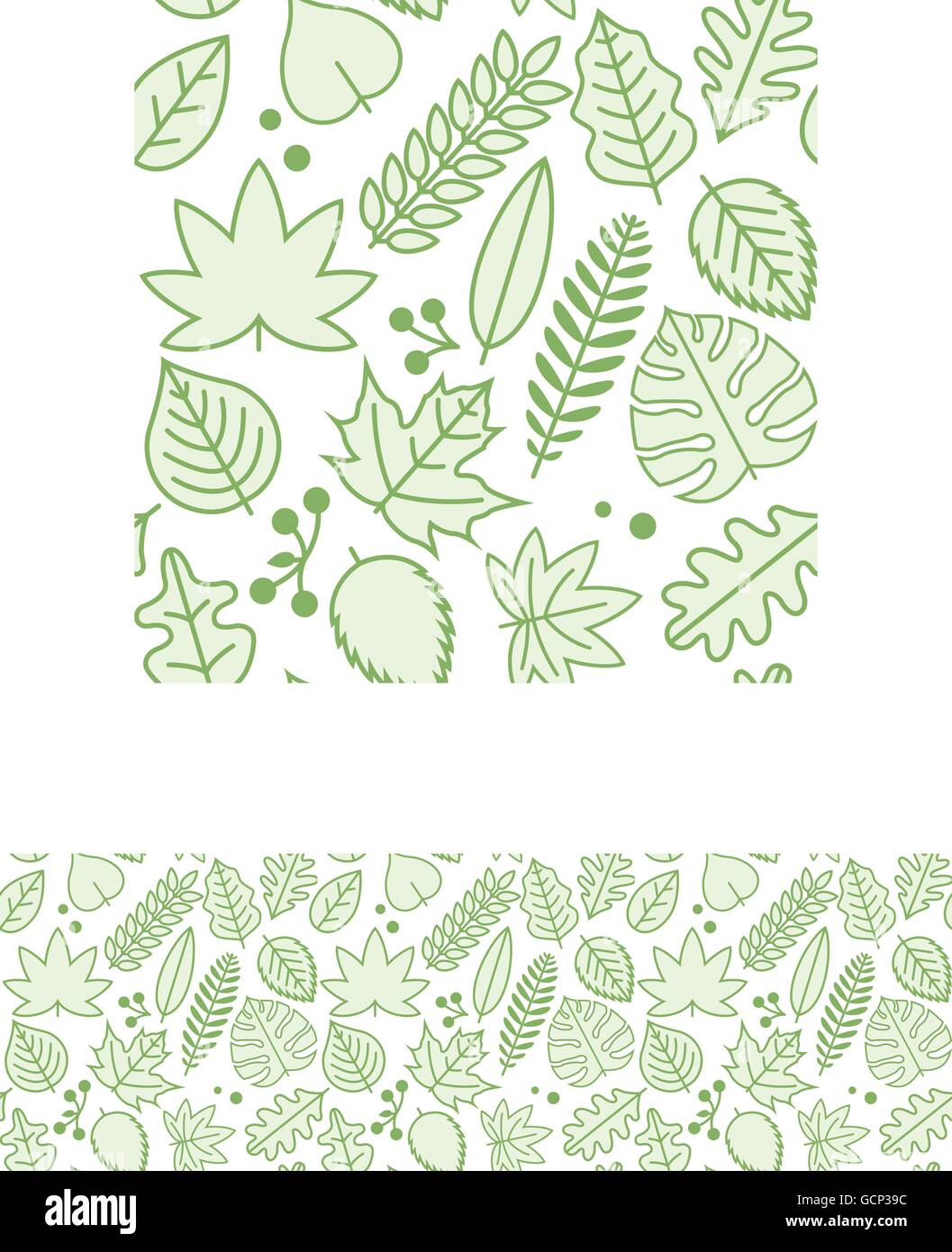 Vector seamless pattern design with various green line leaves. Global ...