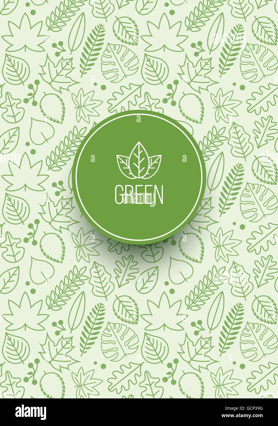 Vector seamless pattern design with various green line leaves. Global ...