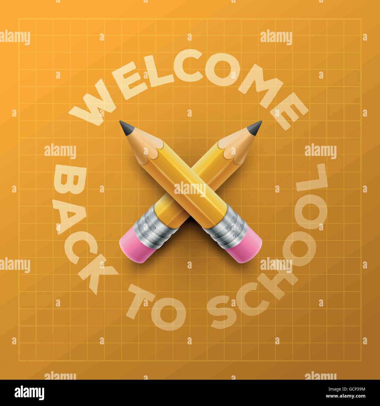 Welcome Back to School type and yellow pencils on yellow squared ...