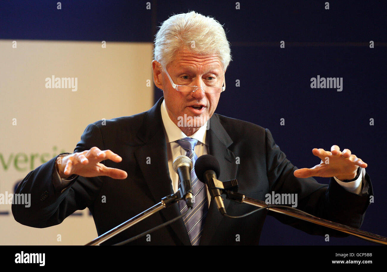 The former US President Bill Clinton, speaking at the University of ...
