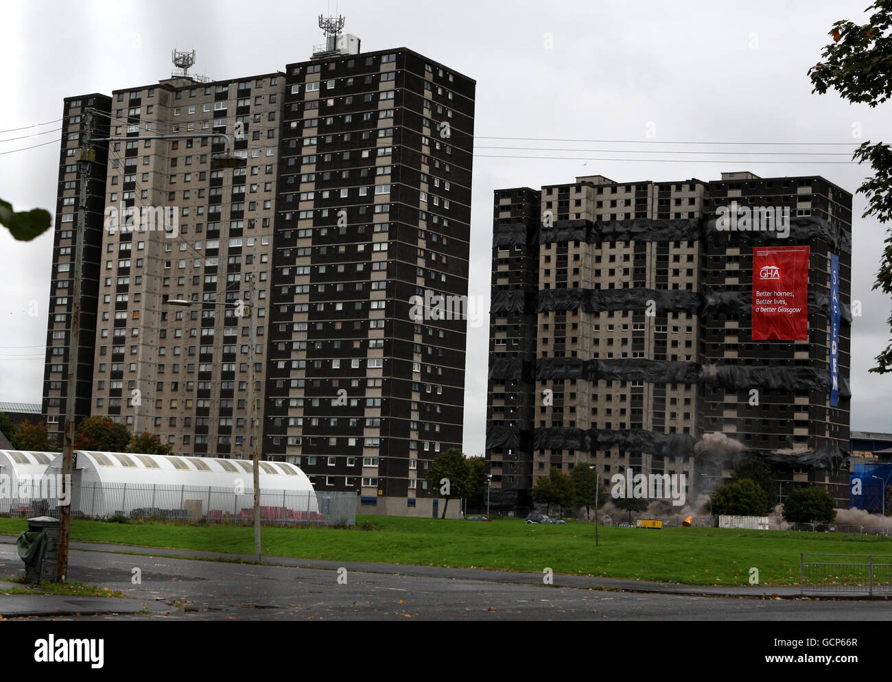 The flats of Norfolk court in Glasgow are demolished by controlled ...