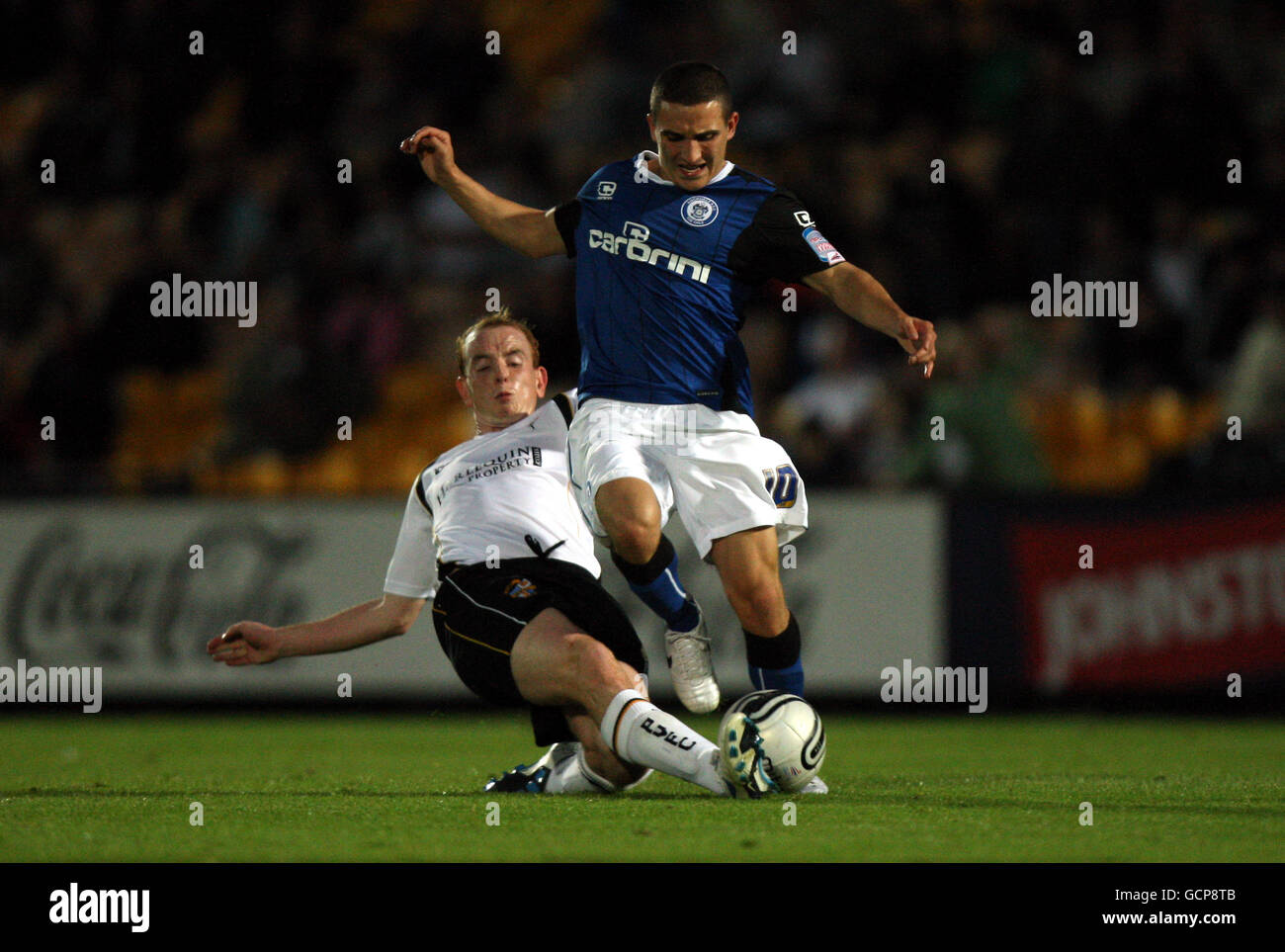 Port Vale's Tommy Fraser tackles Rochdale's Jack Redshaw Stock Photo ...